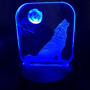 Wolf Howling at Moon Night Light Sitiing Scene 2 and 3D Carved Battery ...