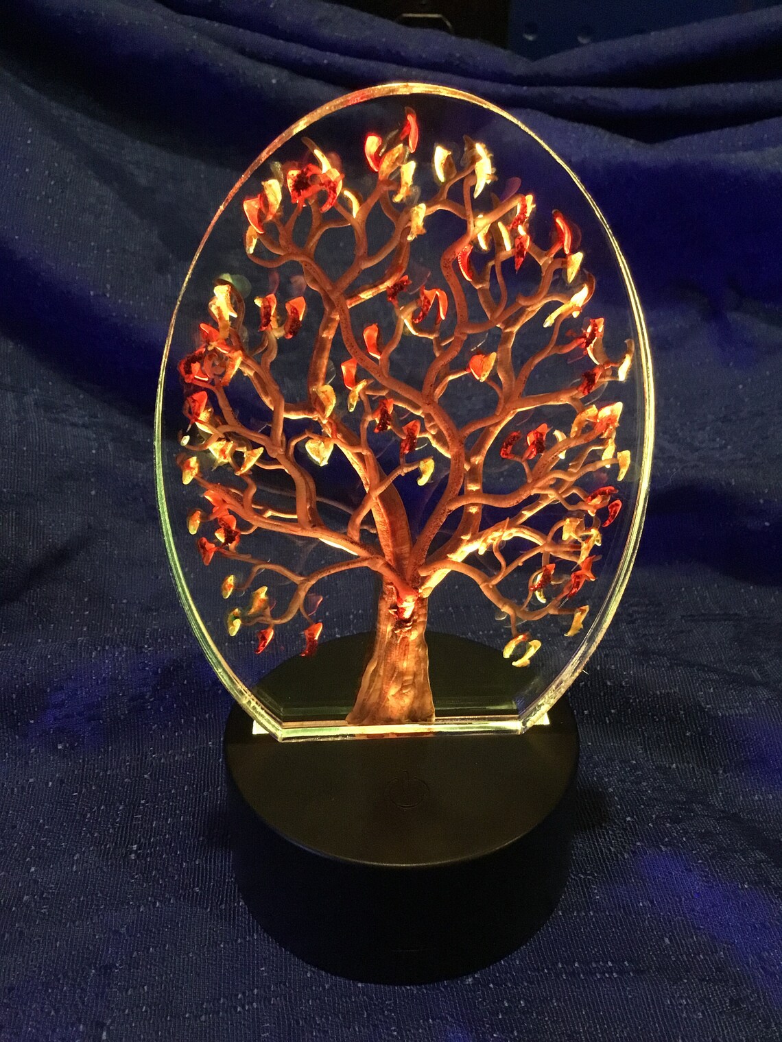 Fall Tree Table Top Light Led Round Black Base Hand Carved 3 - Etsy