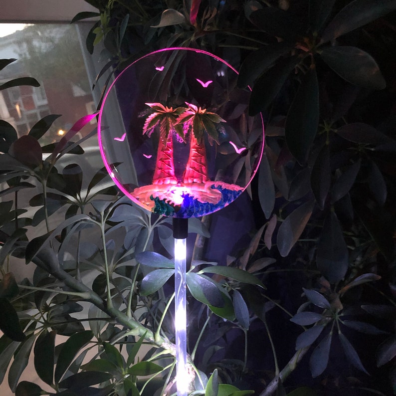 Palm Trees Solar Garden Stake Lighted, Hand Carved for 3D Detail ...