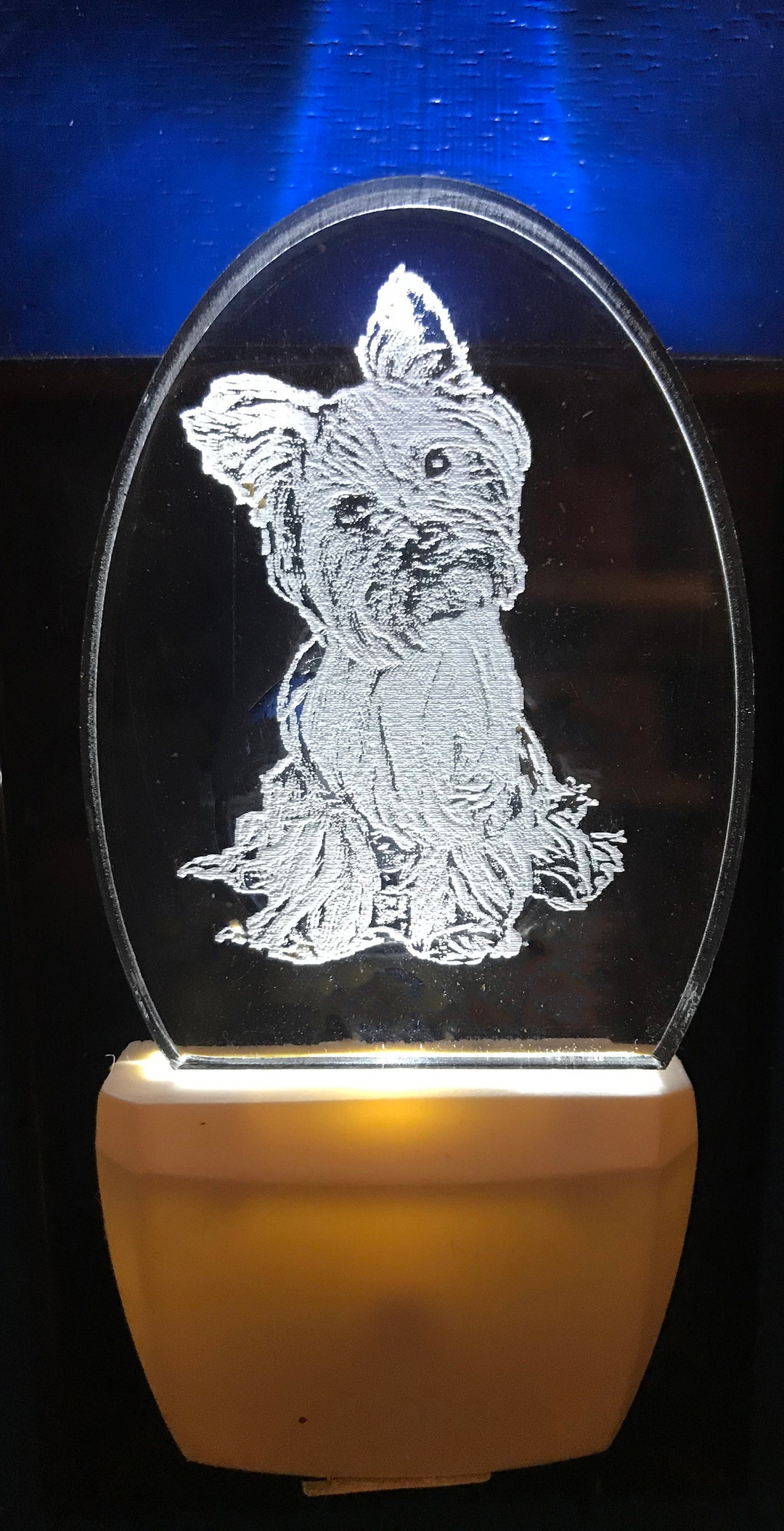 Yorkshire Terrier Dog Nightlight Etched in Clear Glass Like Acrylic 3 ...