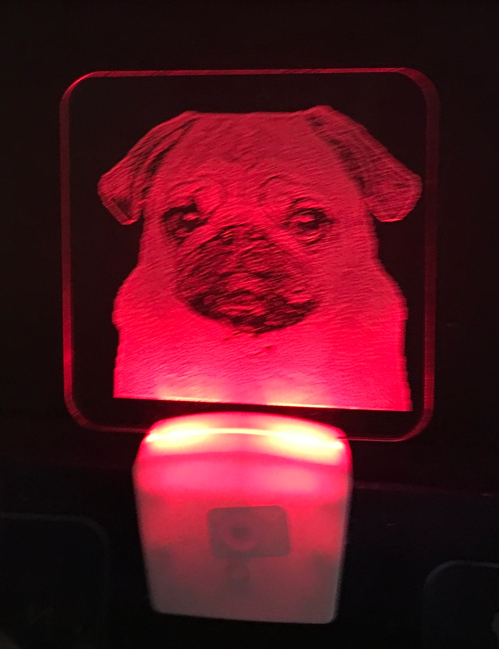 Pug Dog LED Night Light Etched in Clear Glass Like Acrylic - Etsy