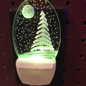 Evergreen in Snow Hand Carved LED Nightlight Plug in Light Sensor ...