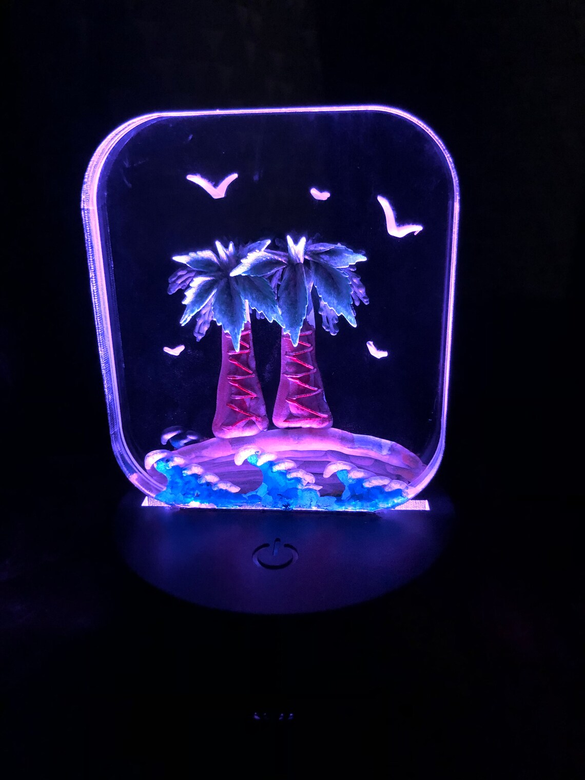 Palm Tree Night Light Scene Hand Carved Battery Operated USB Light ...