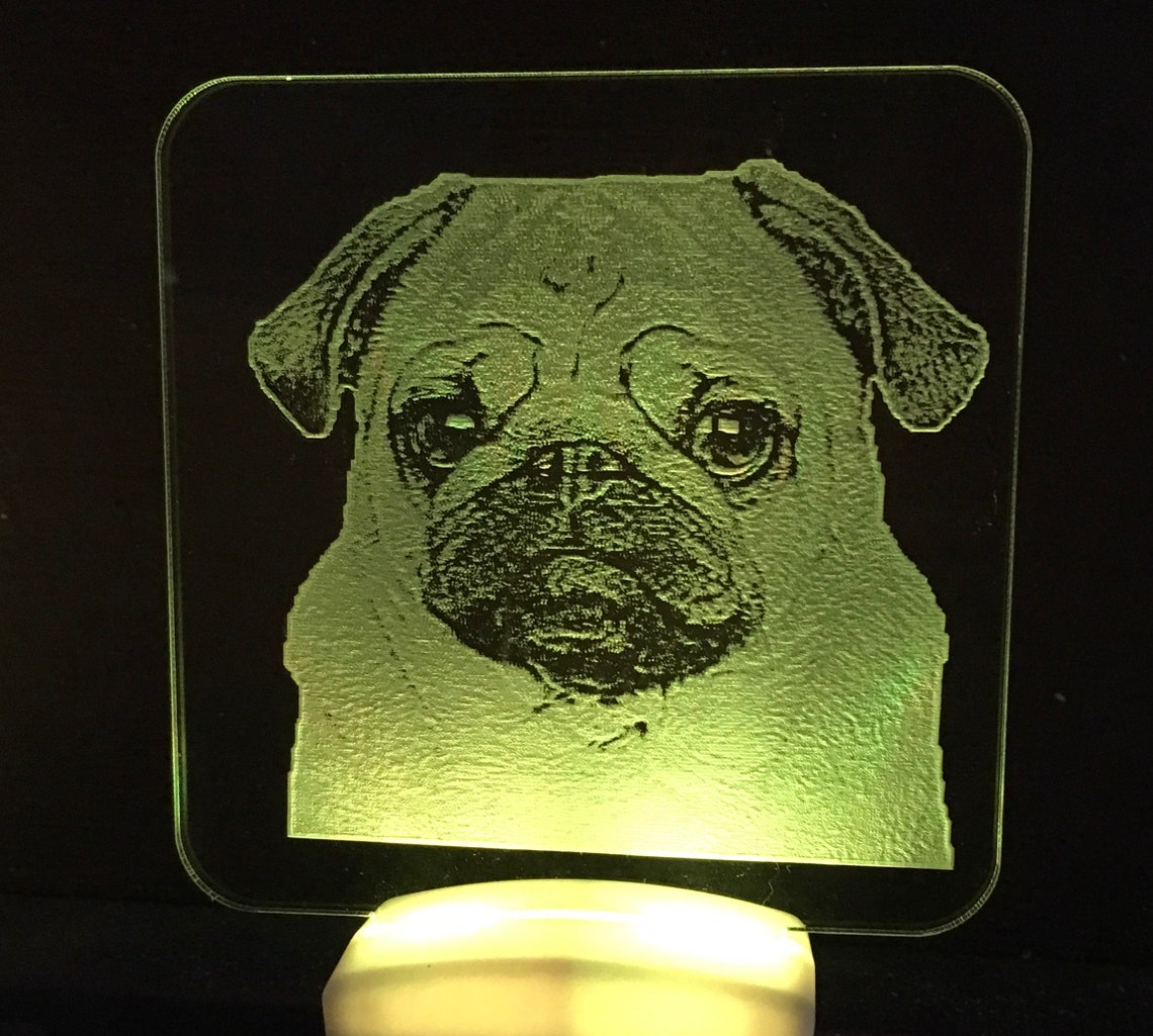 Pug Dog LED Night Light Etched in Clear Glass Like Acrylic | Etsy