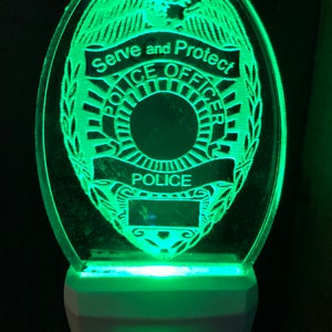 Police Badge With Number Etched on a Night Light 3 Light Color Choices ...