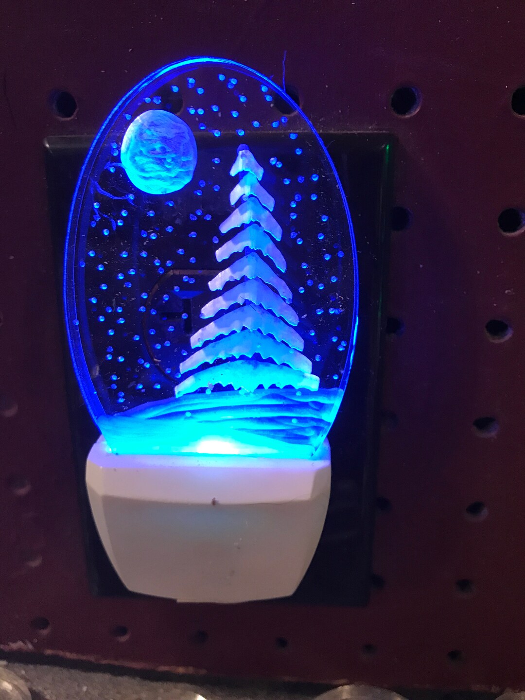 Evergreen in Snow Hand Carved LED Nightlight Plug in Light Sensor ...