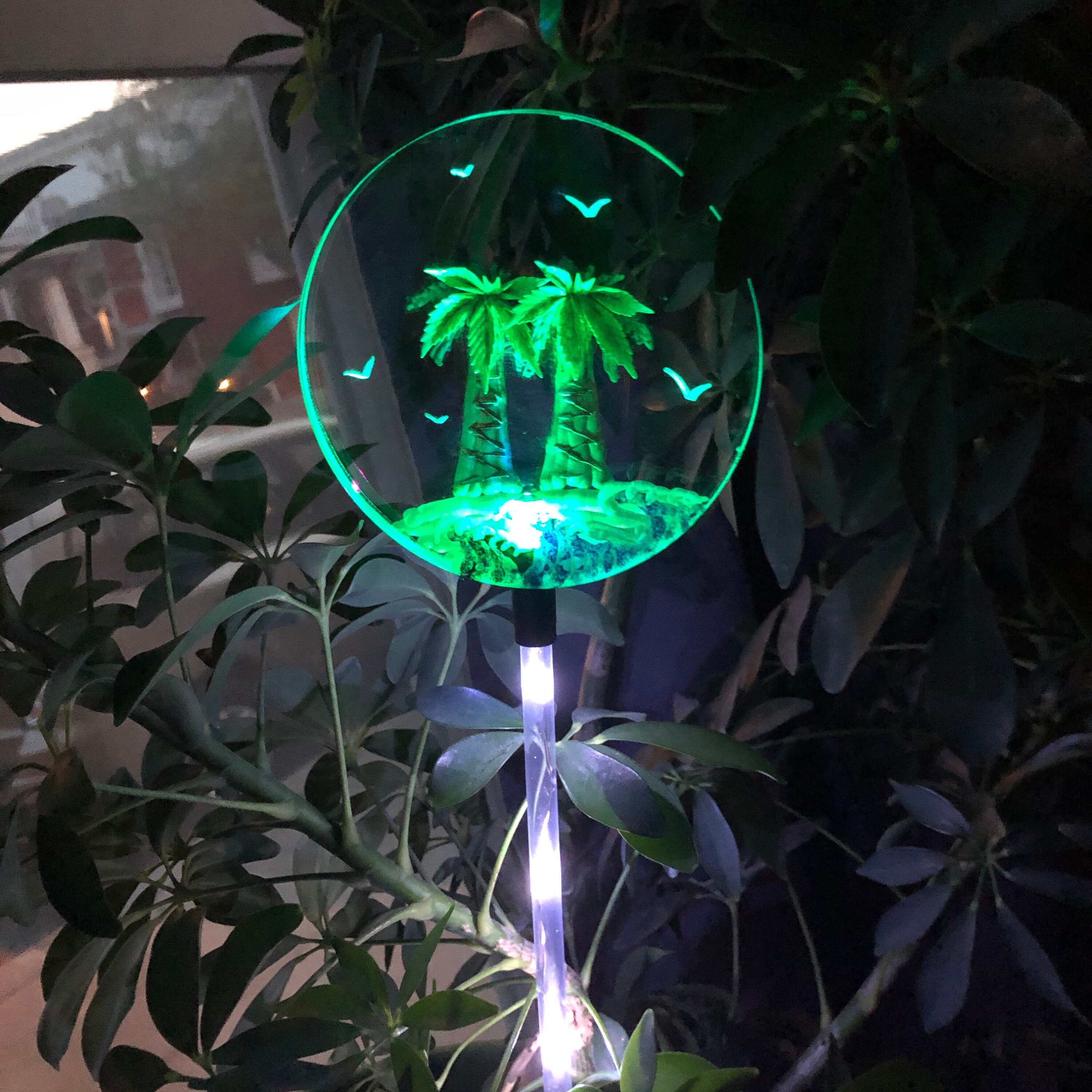 Palm Trees Solar Garden Stake Lighted, Hand Carved for 3D Detail ...