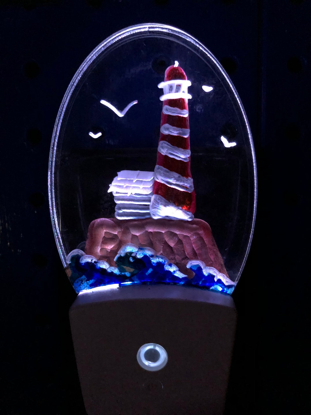 Lighthouse Nightlight, Hand Carved for 3 Dimensional Look 3 Light Color ...