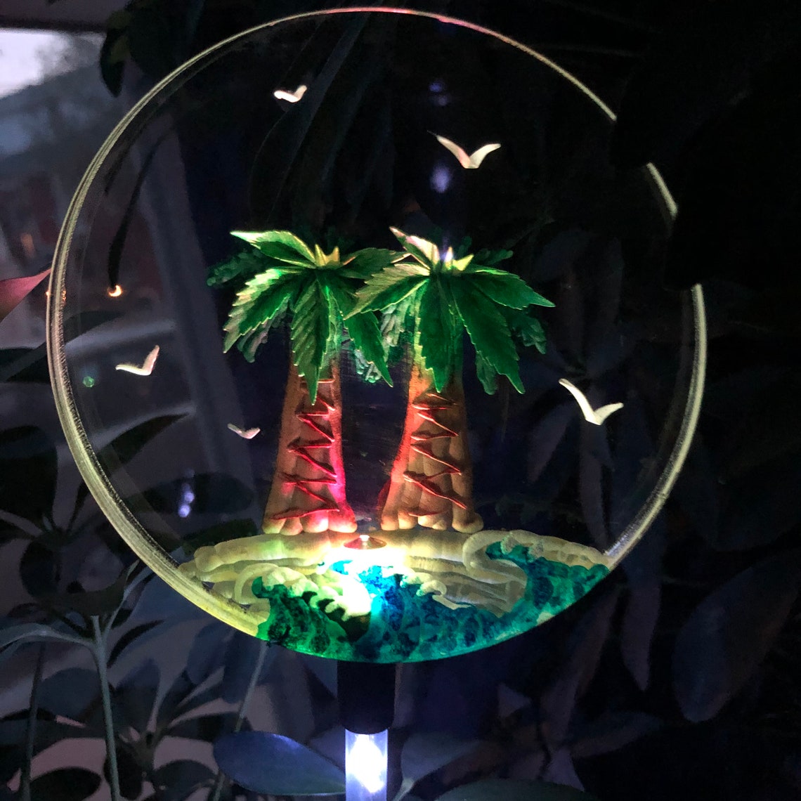 Palm Trees Solar Garden Stake Lighted, Hand Carved for 3D Detail ...