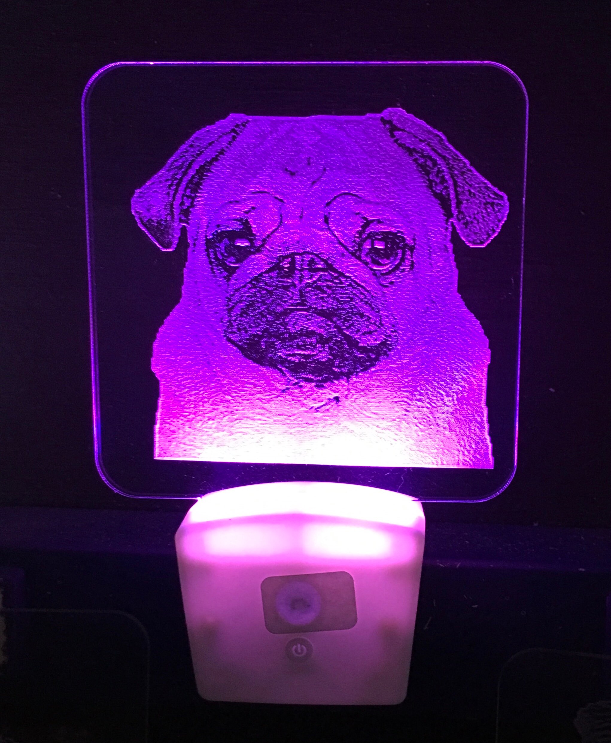 Pug dog LED night light etched in clear glass like acrylic | Etsy