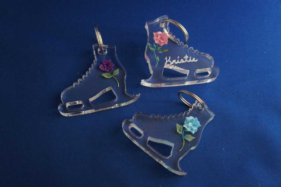 Personalized Ice Skate Bag Tag or Keychain, the Rose is 3 D Etched in ...