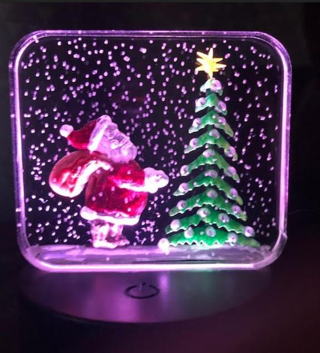 Santa and Evergreen Night Light Scene Hand Carved Battery Operated USB ...