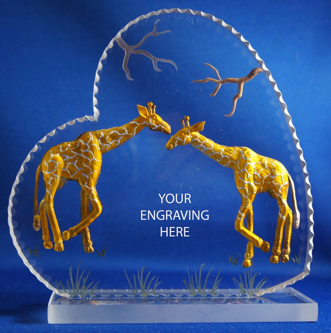 Giraffe Cake Topper Wedding Gifthand Carved Giraffes Scene in 3D by ...