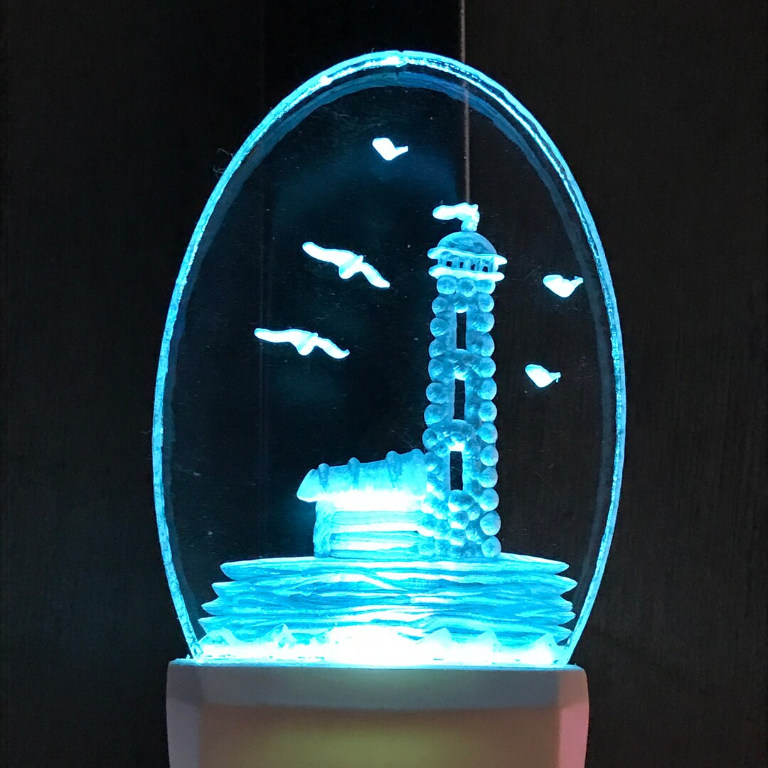Lighthouse Nightlight, Hand Carved in Clear Glass Like Acrylic, 8 Light ...