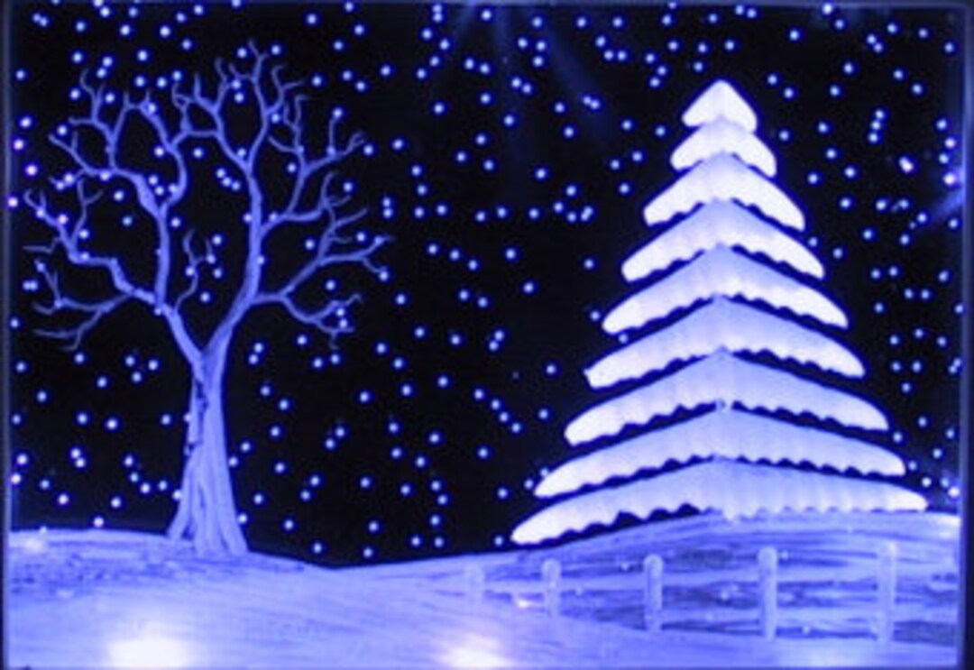 Evergreen and Tree in Snow Scene Hand Carved 5x7 With 3D LED Nightlight ...