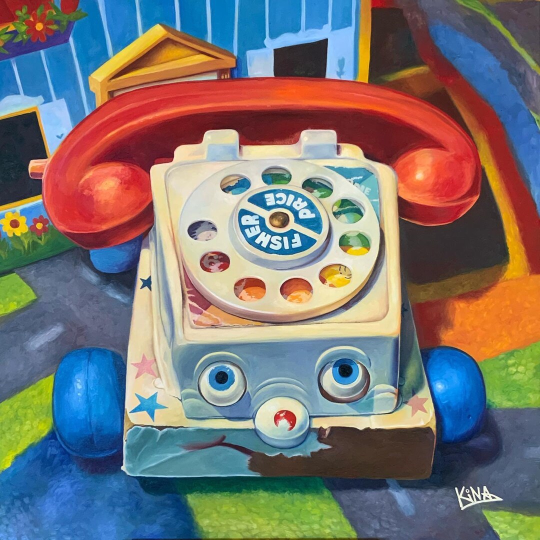 Vintage Fisher Price Phone Painting - Art Print by Kina Forney - Etsy