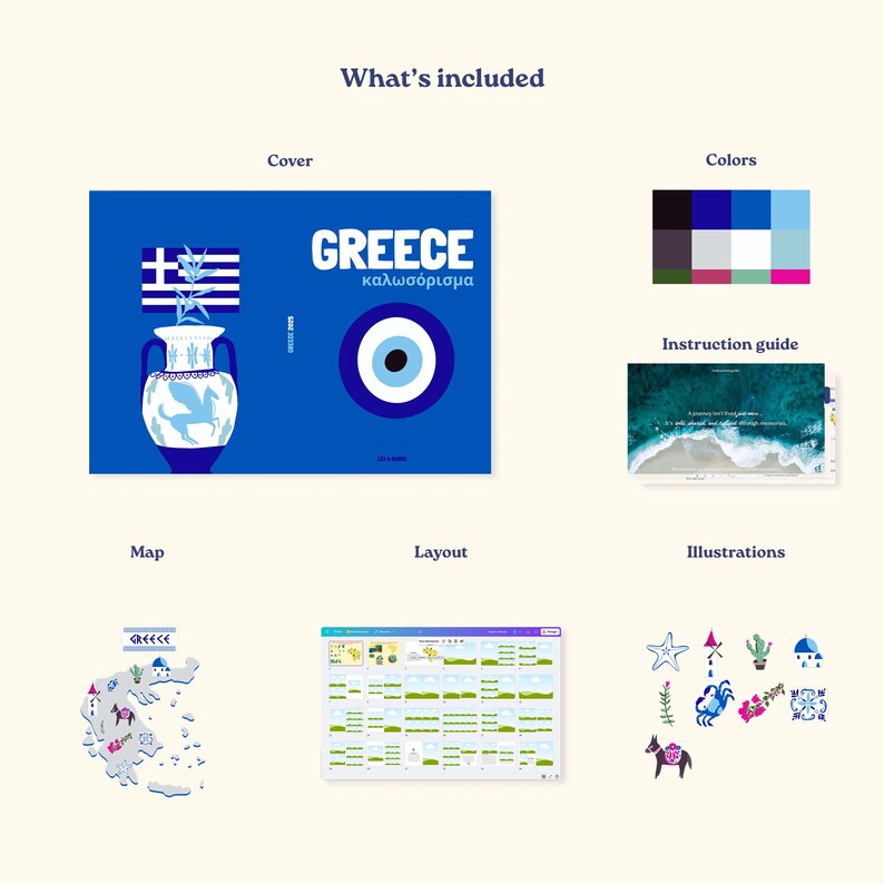 Greece Travel Photo Album Template – Editable Canva Scrapbook for ...