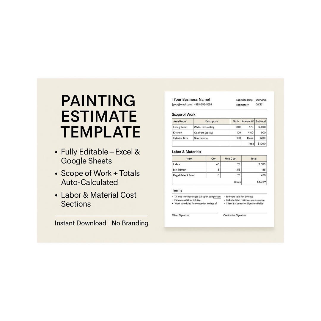 Painting Estimate Template – Editable PDF & Spreadsheet for Contractors ...
