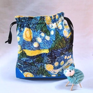 Van Gogh Starry Night Print Fabric, Knitting Project Bag, Medium or ...