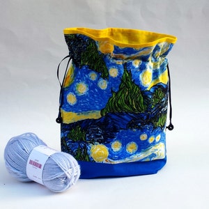 Van Gogh Starry Night Print Fabric, Knitting Project Bag, Medium or ...
