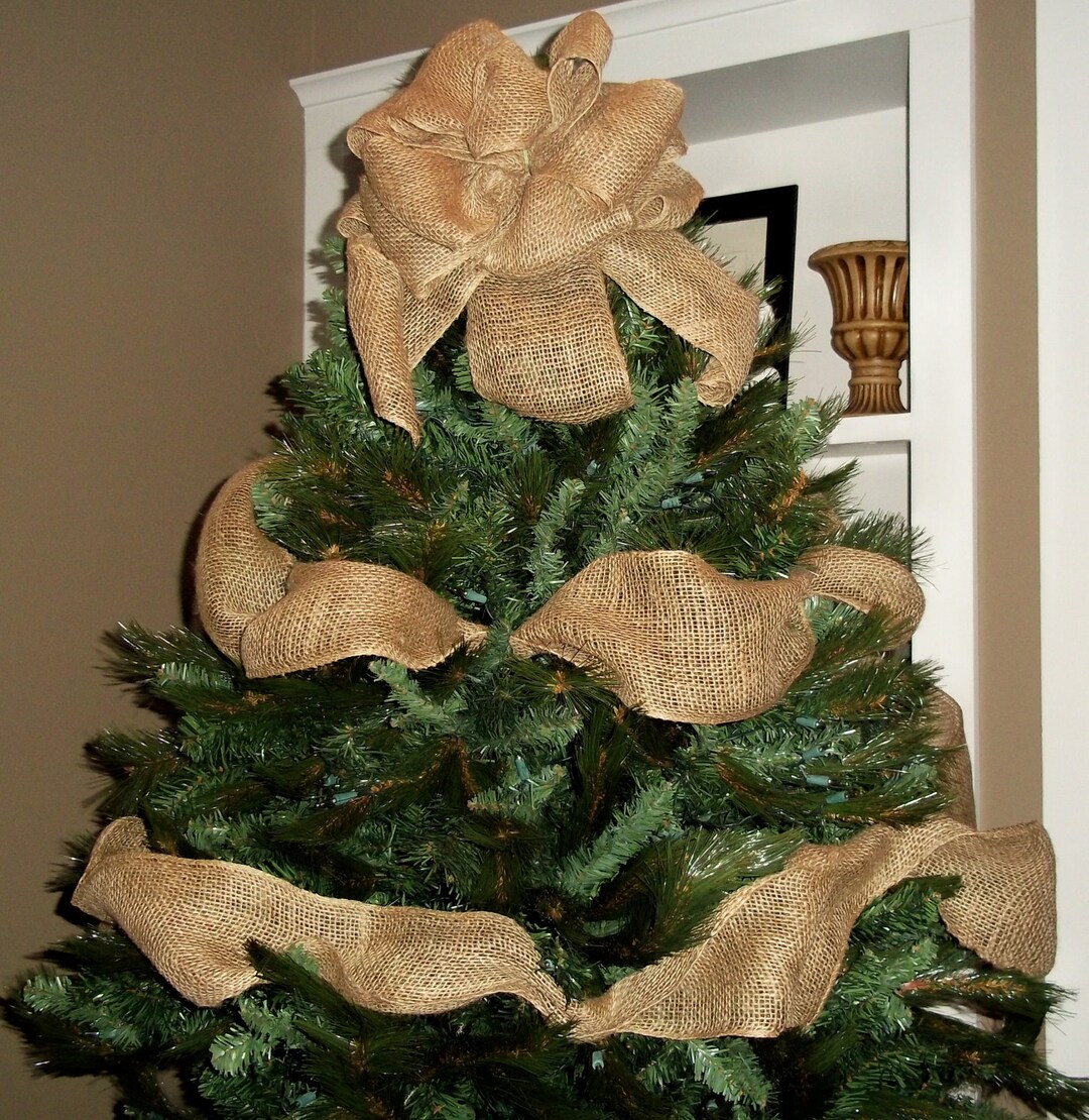 Burlap Christmas Tree Topper Bow With Garland Ribbon, Tree Decoration ...