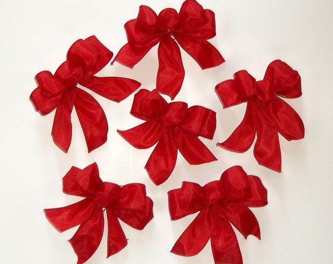 Red Bows for Decorating, Set of 6, Christmas Decoration, Christmas Tree ...