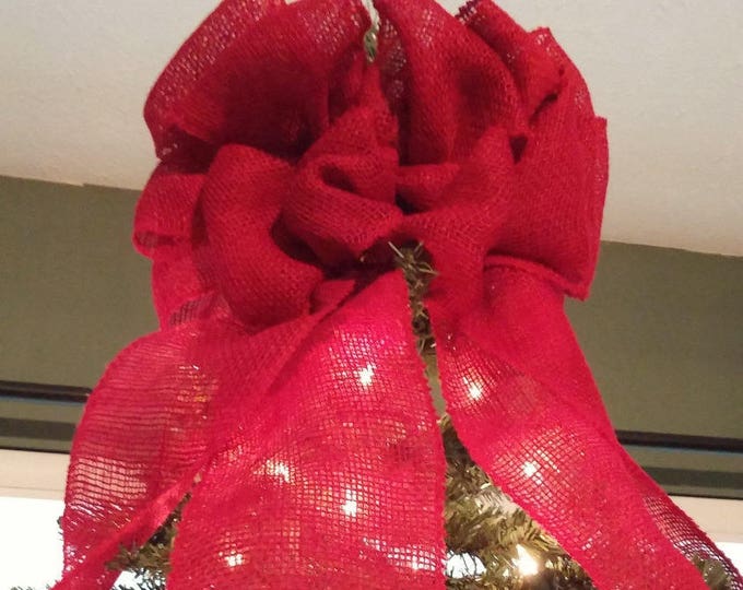 Burlap Christmas Tree Topper Bow, Handmade Topper Bow, Tree Bow, Red ...