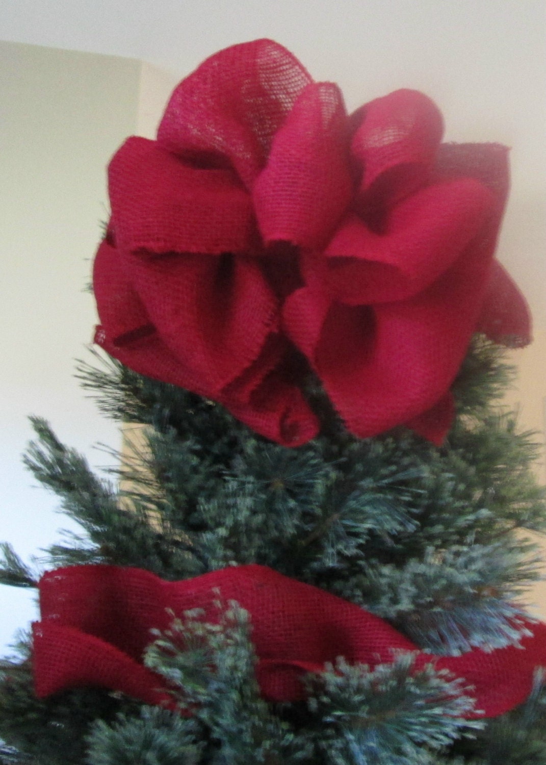 Red Burlap Christmas Tree Topper Bow Large Red Burlap Bow | Etsy
