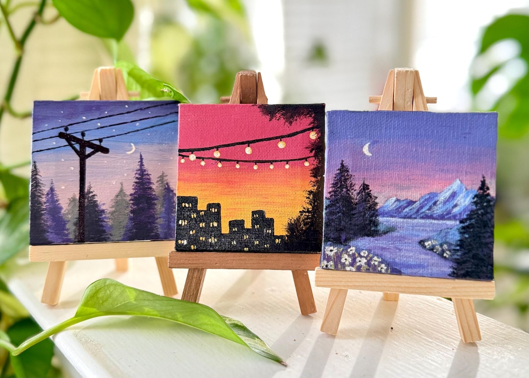 Nature Acrylic Painting on 3x3 Mini Canvas - Etsy