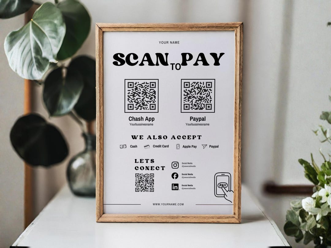 Scan to Pay Sign Template • A4 QR Code Payment Sign • Editable Canva ...