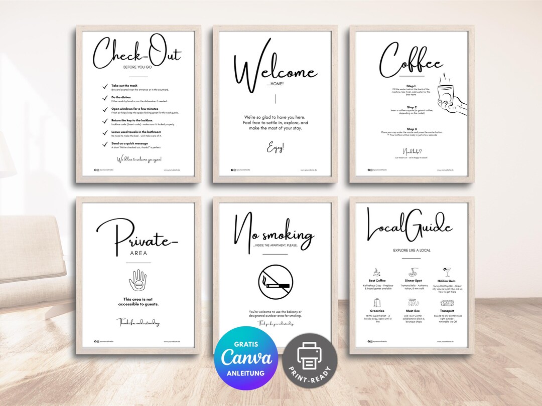 Airbnb Printable Sign Bundle | Canva Editable Templates for Vacation ...