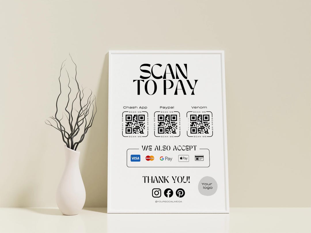 Scan to Pay Sign Template • A4 QR Code Payment Sheet • Editable Canva ...