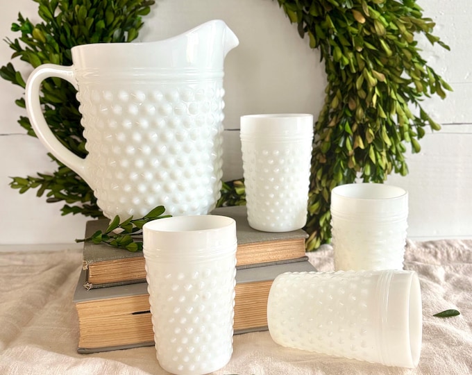 Vintage Fire King Hobnail Milk Glass Pitcher Set | Anchor Hocking - Etsy