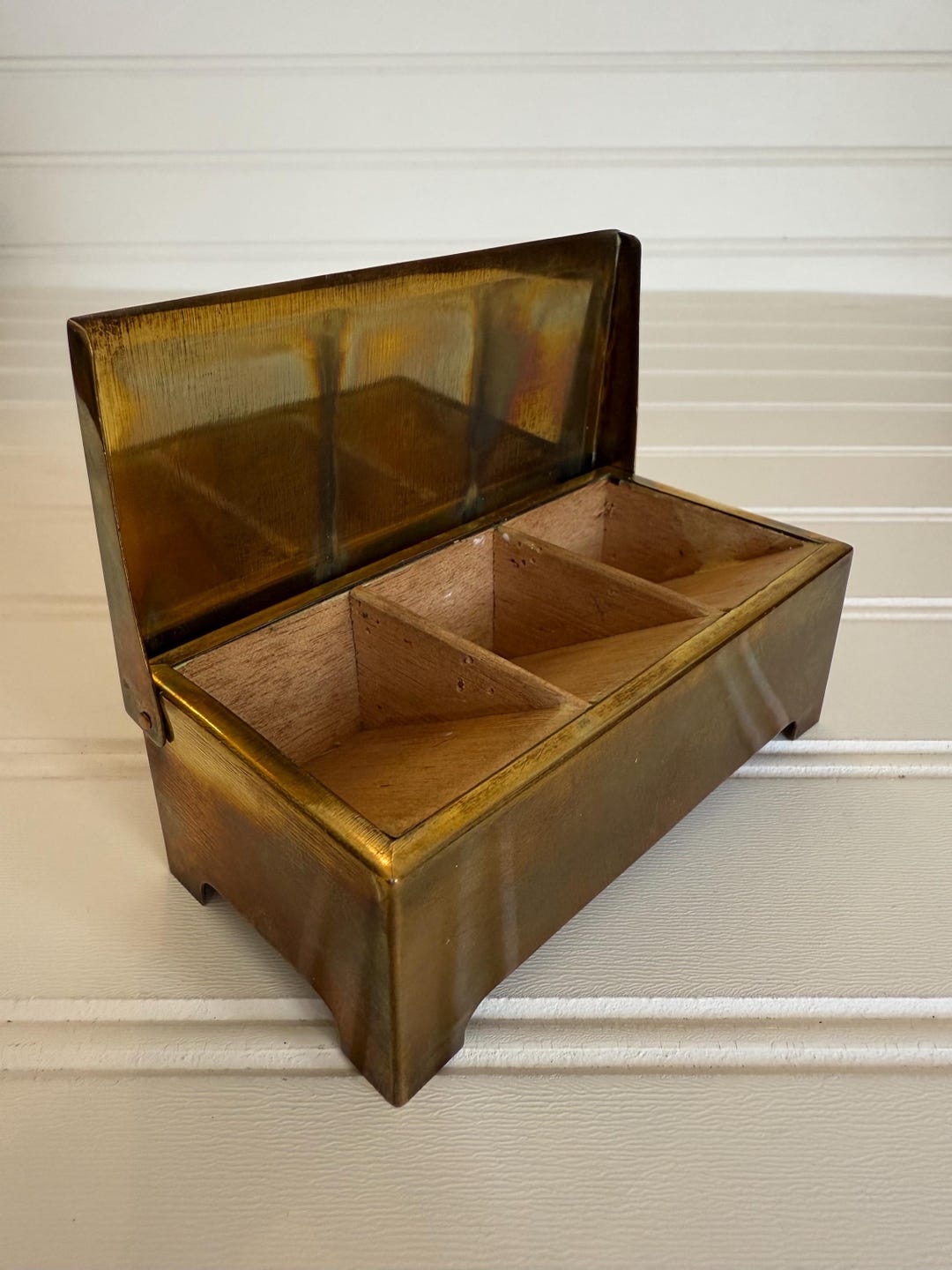 Vintage Brass & Wood Inlay Stamp or Trinket Box — Mid-century India - Etsy