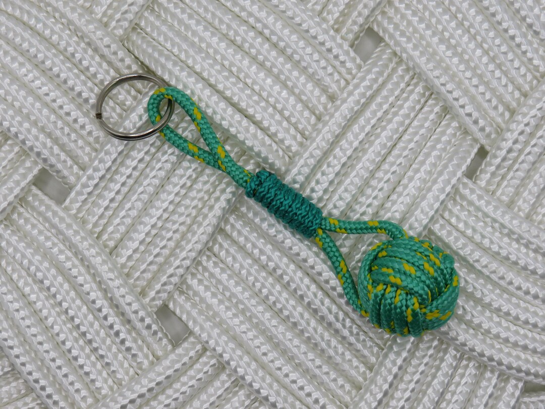 Decorative Braided Rope Keychain, Monkey Fist Knot, Green With Yellow ...