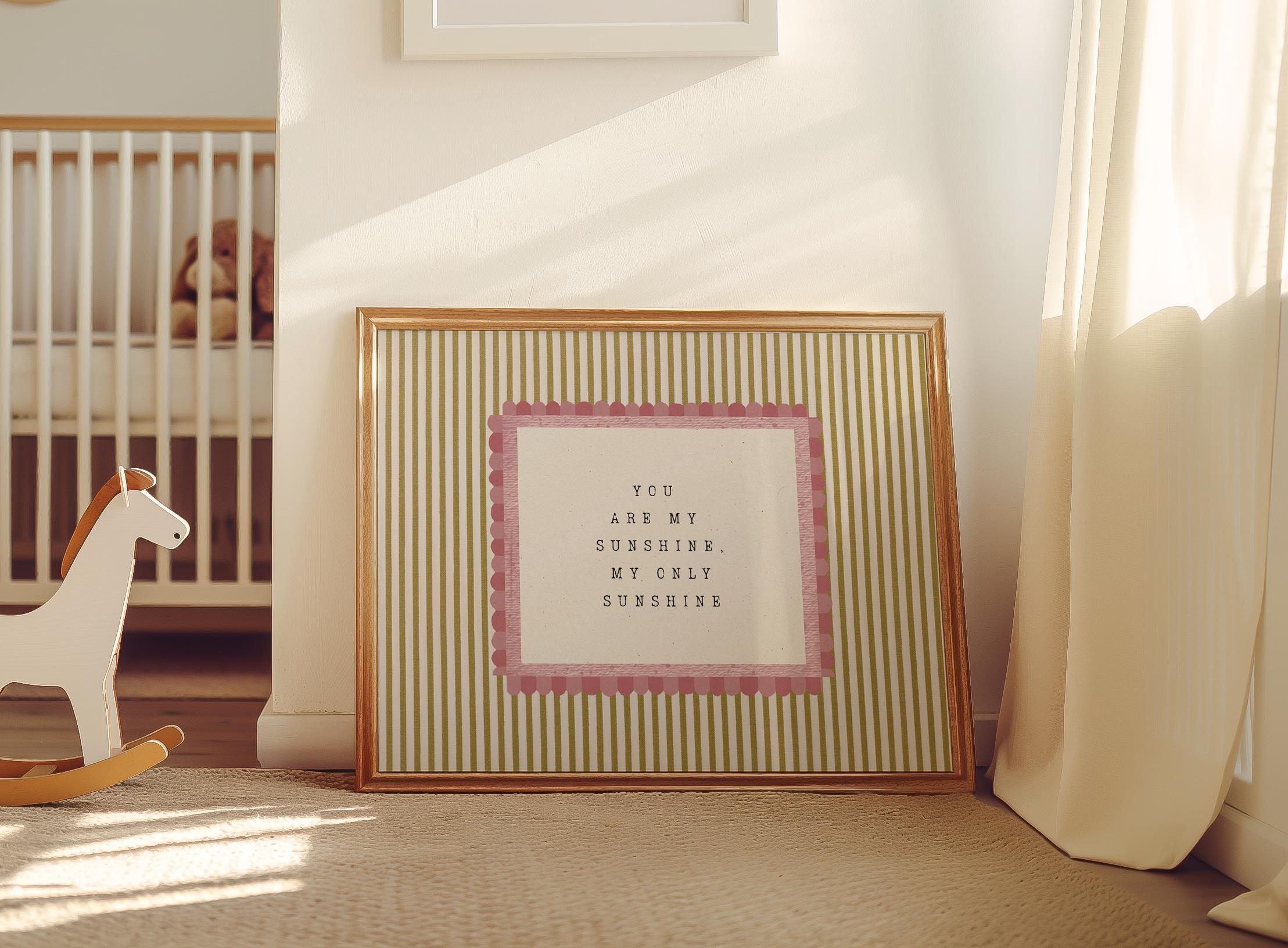 You Are My Sunshine Nursery Wall Art, Neutral Striped Girls Room Decor ...