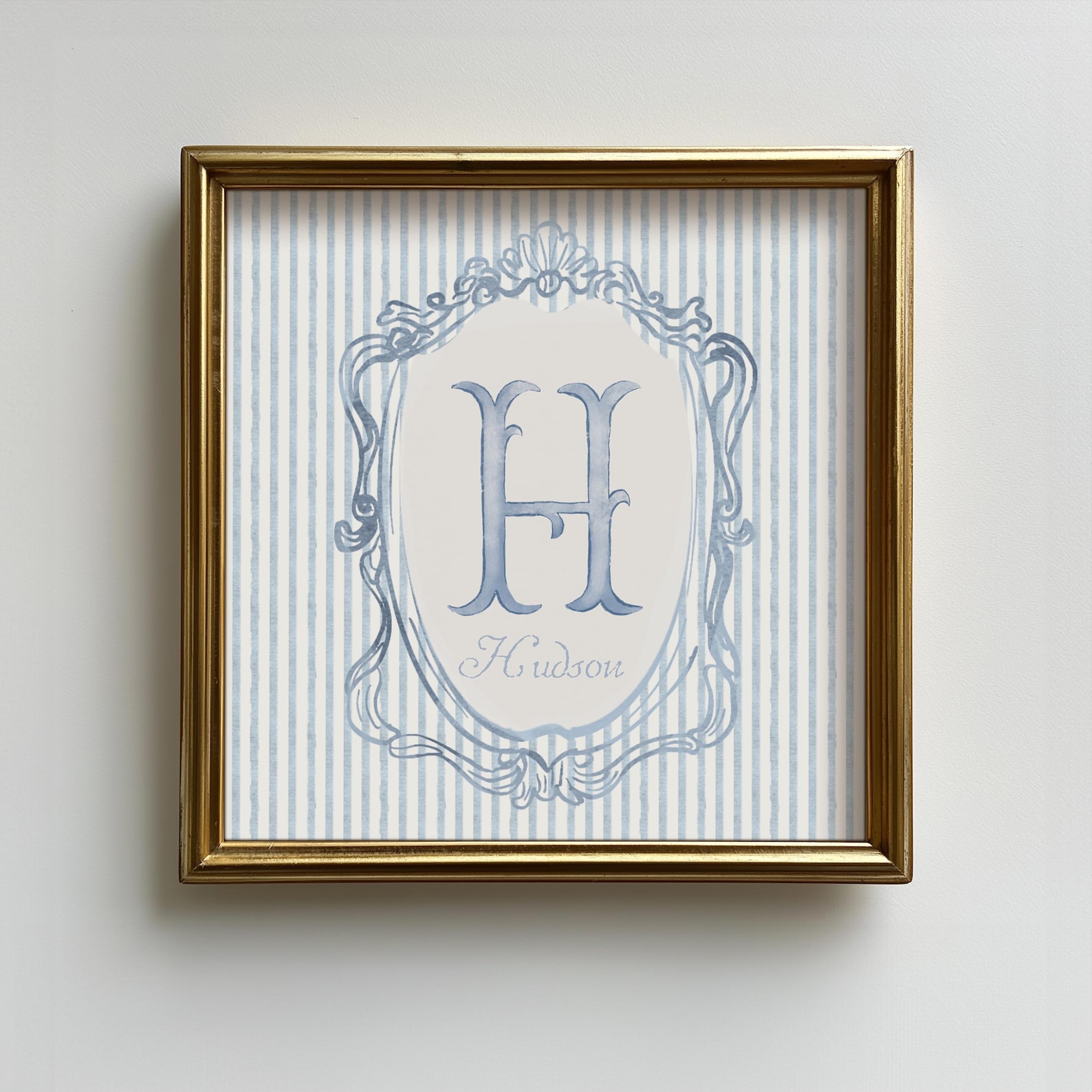 Blue Watercolor Initial Print, Cottagecore Nursery Art, Personalized ...