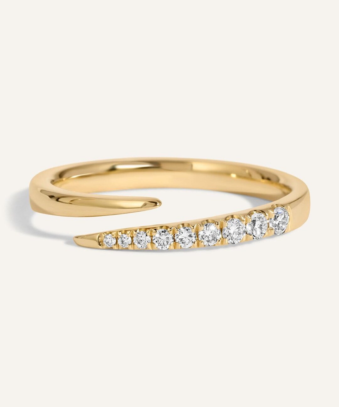 Open Cuff Diamond Ring, 14K Solid Gold Wedding Ring, Round One Side ...