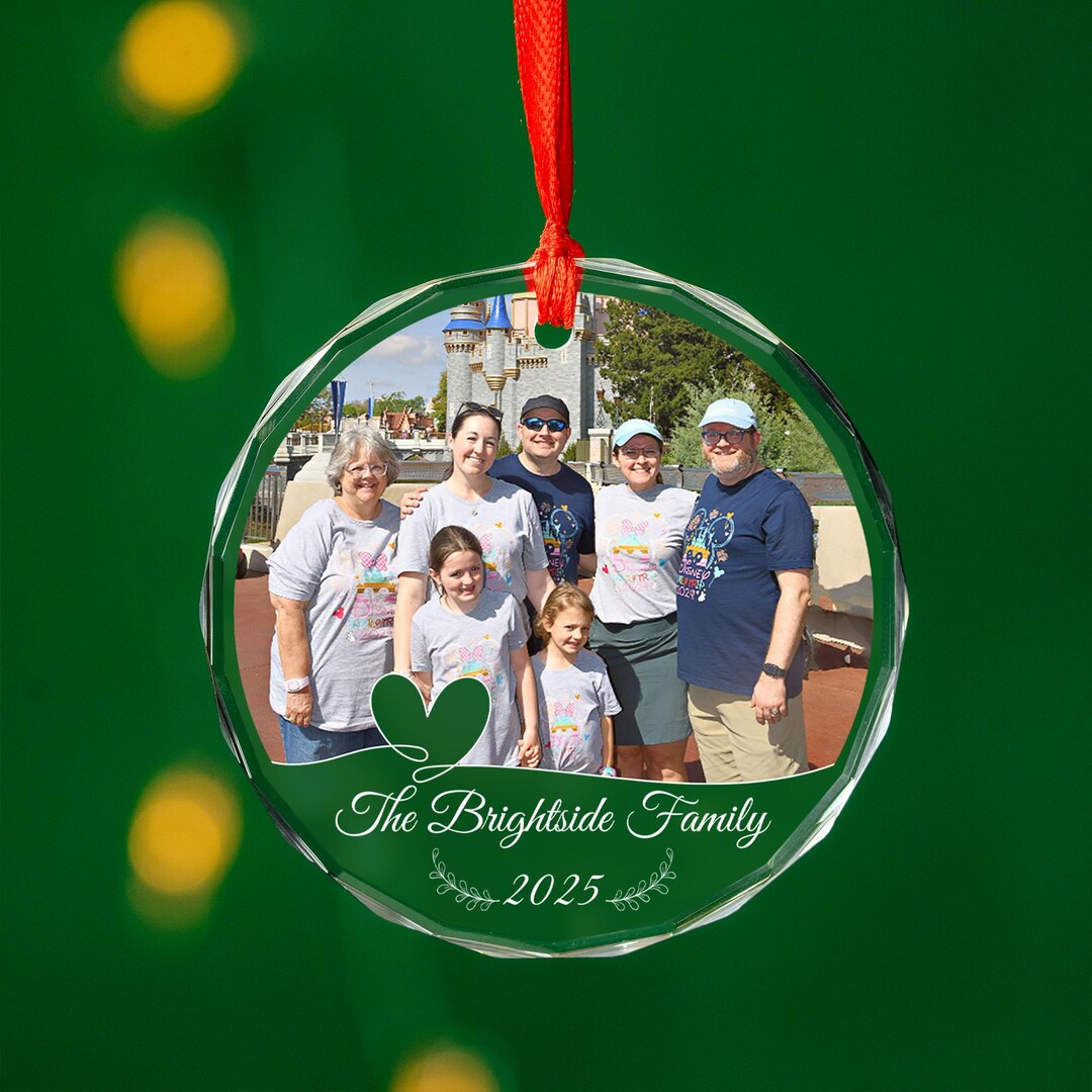 Personalized Photo Ornament, Beveled Glass, Custom Family Name - Etsy