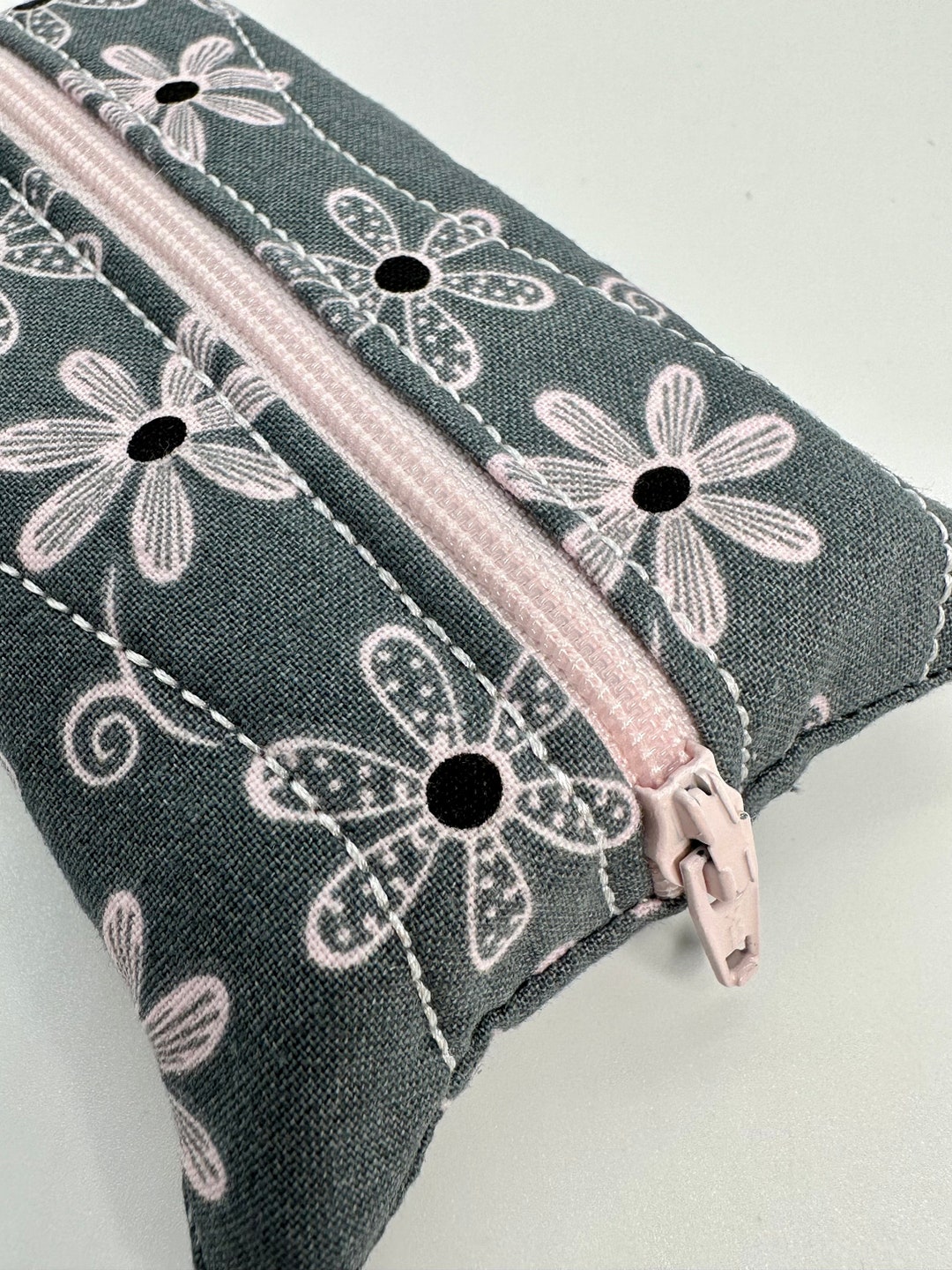 Gray Pink Flowers Zippered Tissue Holder/toiletry Bag/travel Tissue ...