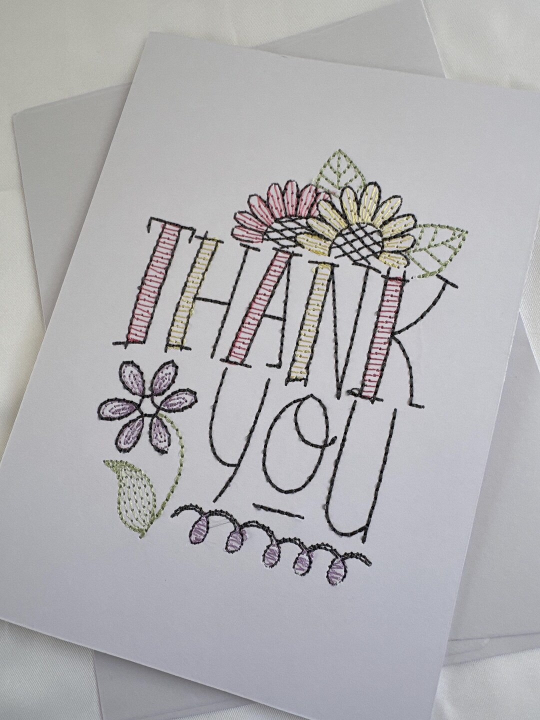 Handmade Embroidered Thank You Card: Stitched Greeting Card - Etsy