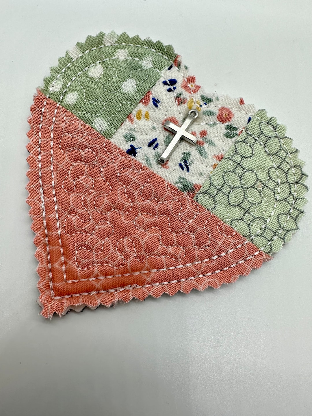 Peach Blue Quilted Heart/prayer Pocket/fabric Pocket Prayer Heart ...