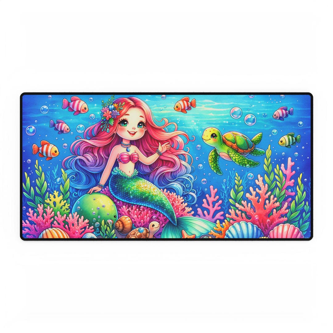 Mermaid Desk Mat: Colorful Ocean Scene for Kids - Etsy