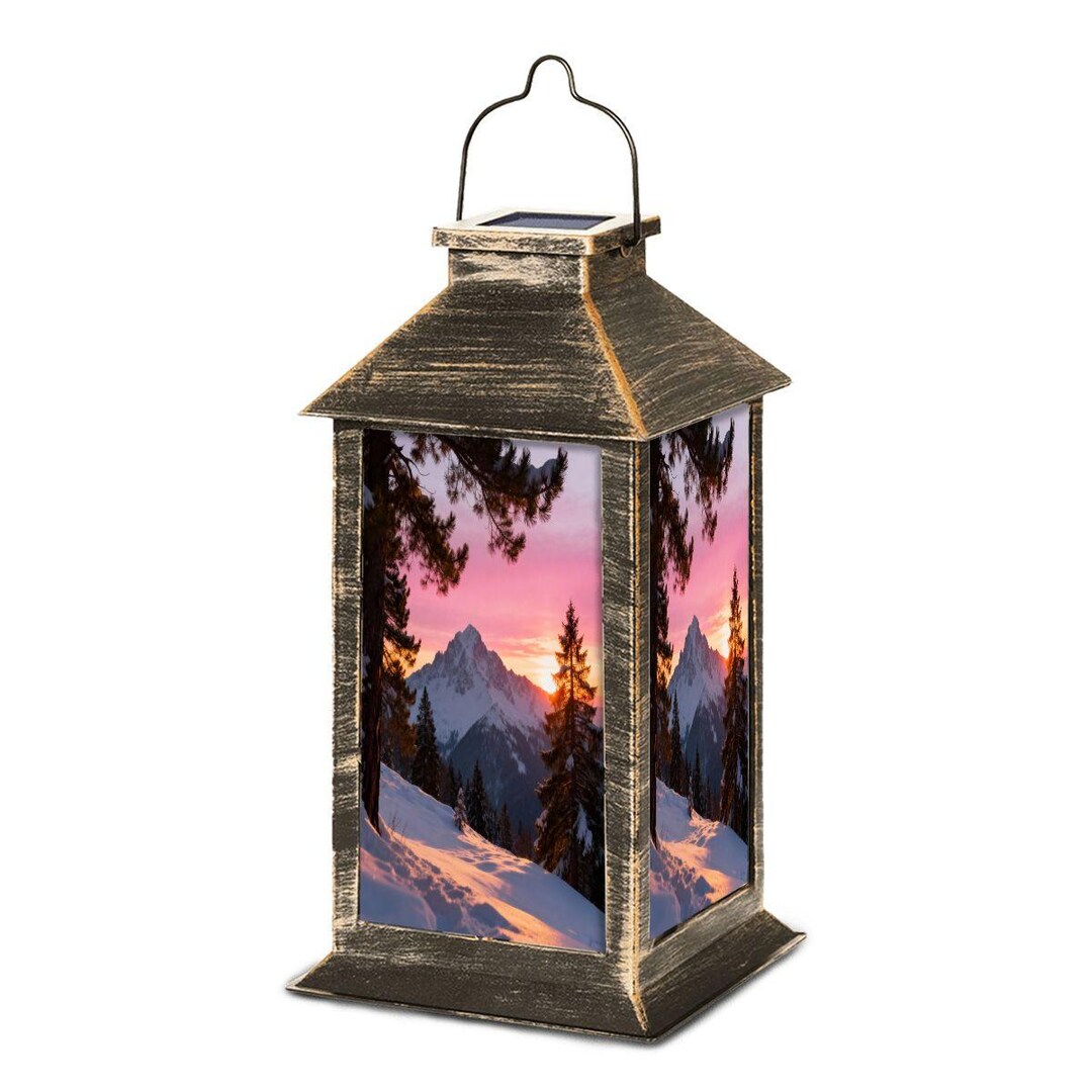 Winter Mountain Solar Lantern – Snowy Forest Landscape LED Lantern ...