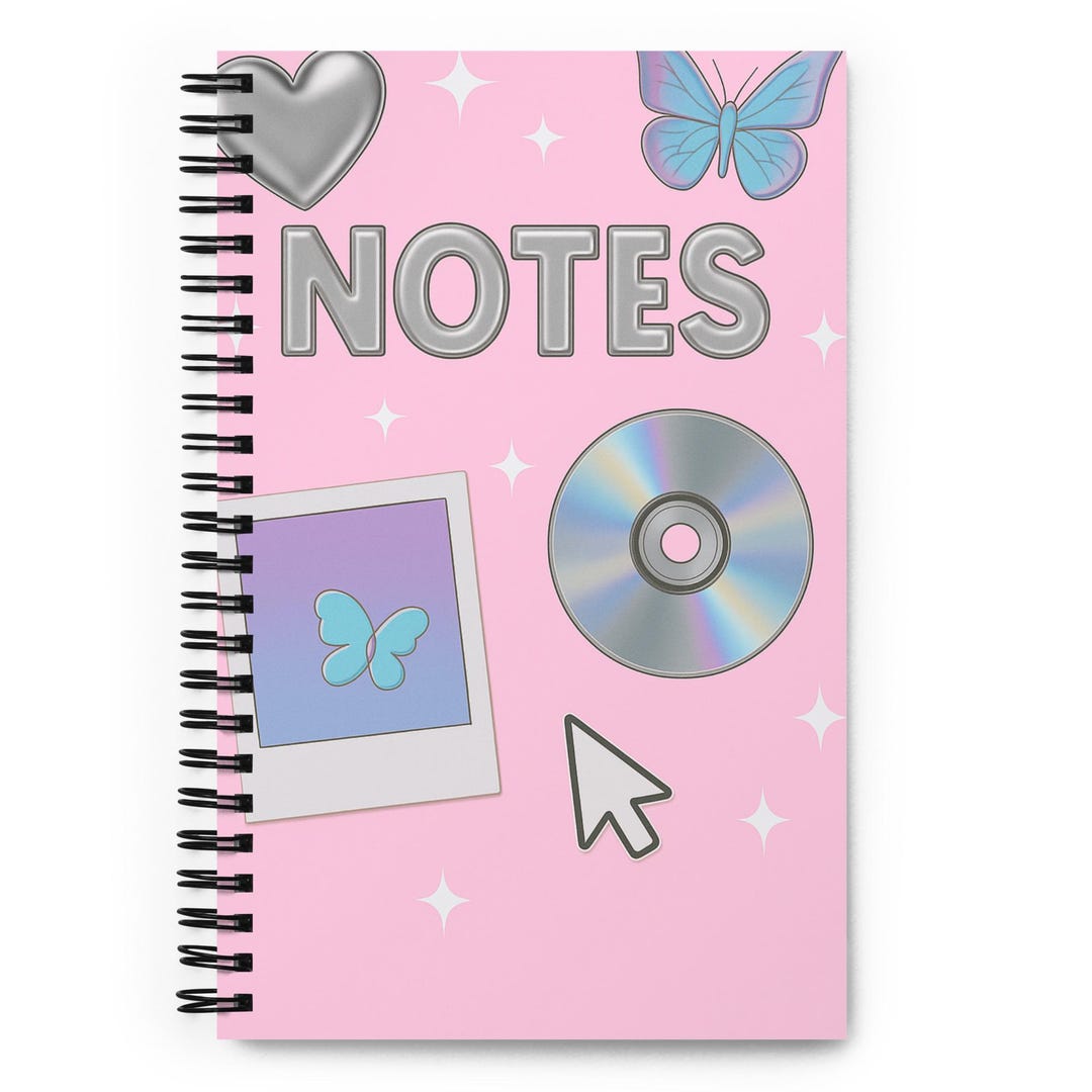 Y2K Aesthetic Notebook Cover Design – Pink Pastel Printable With Chrome ...