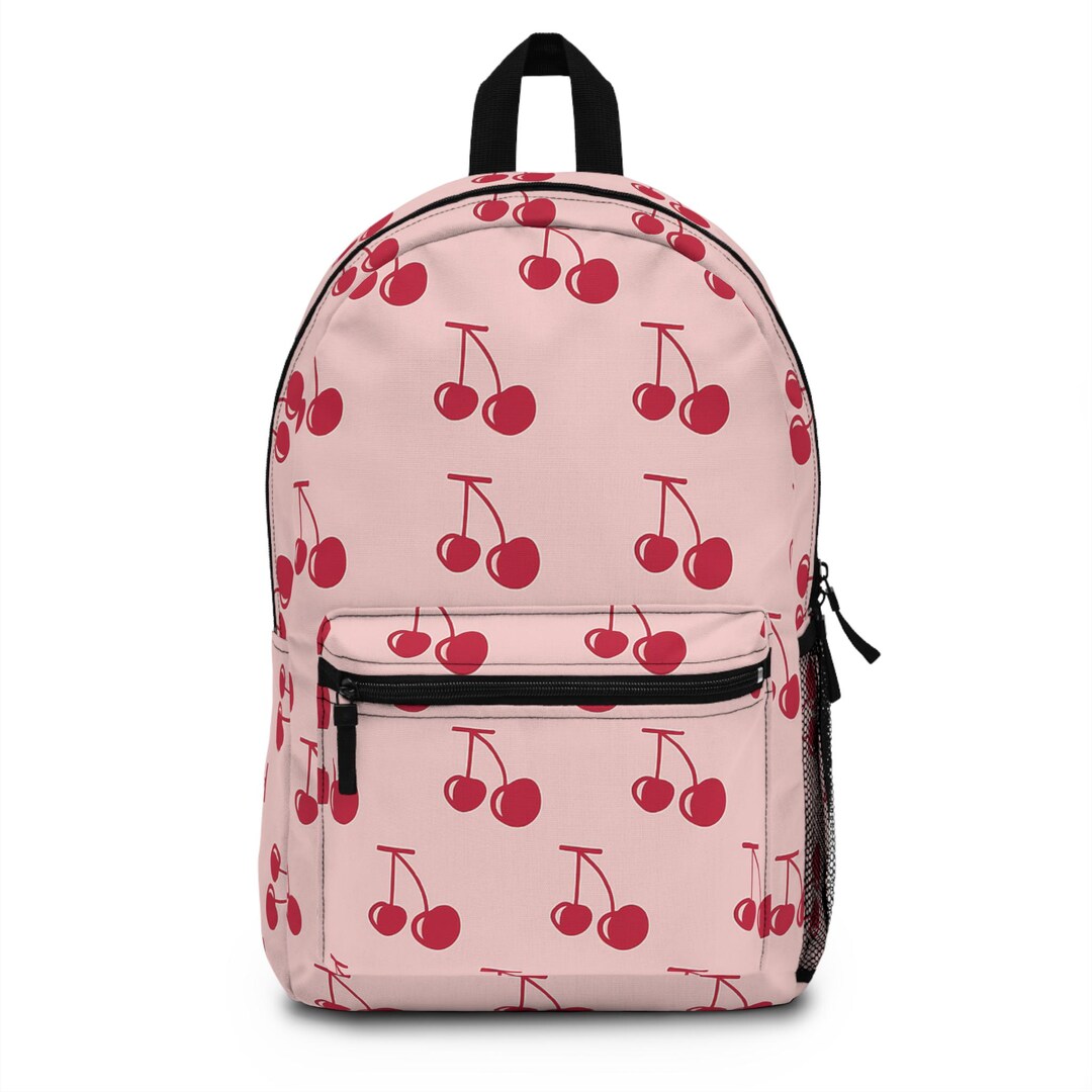 Cherry Pattern Backpack, Cute Pink Cherry Print School Bag, Fun Teen ...