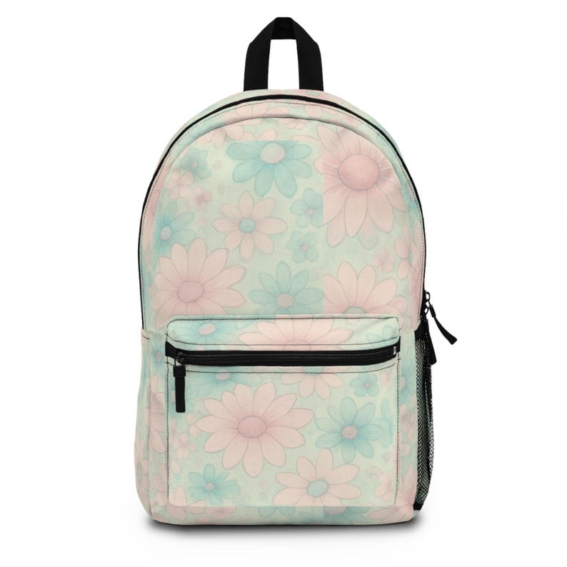 Pastel Floral Backpack With Pink and Blue Daisies Cute Lightweight ...