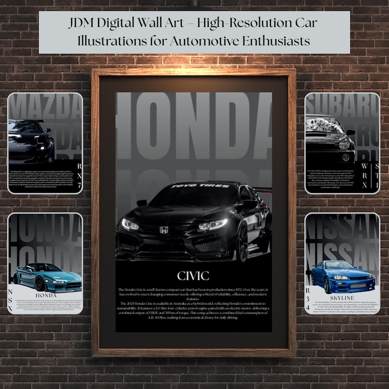 5-pack JDM Car Posters, Digital Wall Art for Automotive Enthusiasts - Etsy