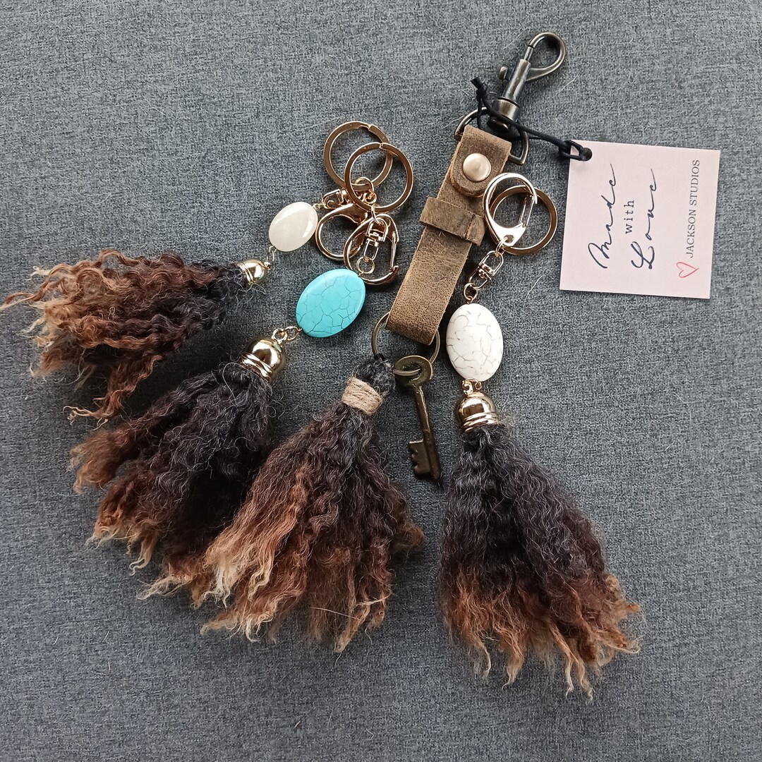 Tassel Bag Charm Keychain Hand Made Artisan Sheep Friendly Wool Locks ...