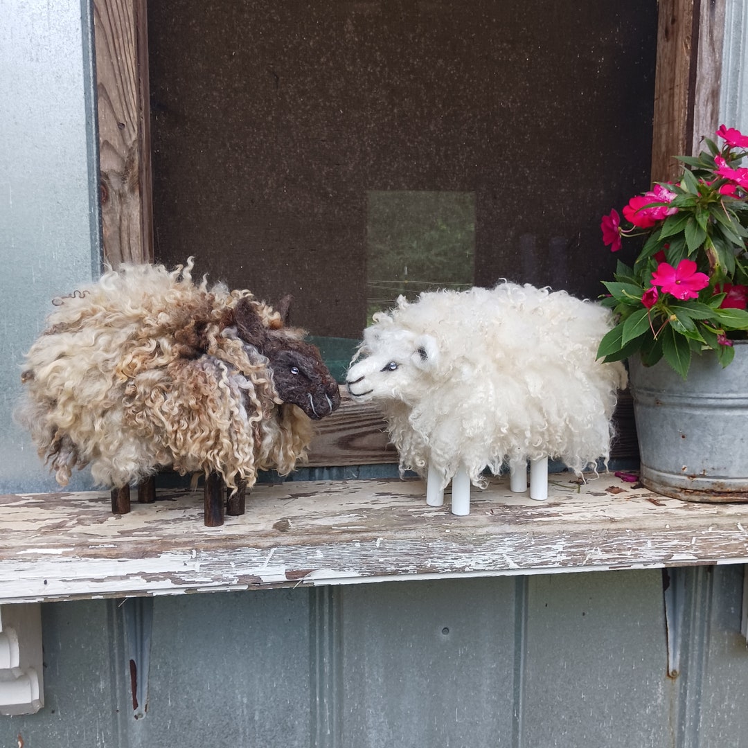 Hand Made Folk Art Sheep Figurine With Genuine Felted Sheep Friendly ...